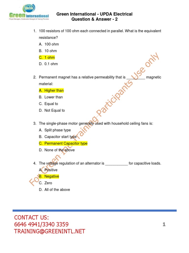 Contact Us: 6646 4941/3340 3359: Green International - UPDA Electrical Question & Answer - 2 ...