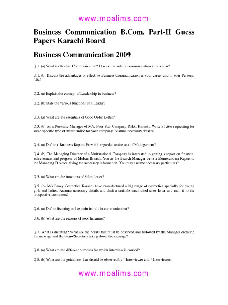 B.Com Business Communication Guess Paper | PDF | Business | Communication