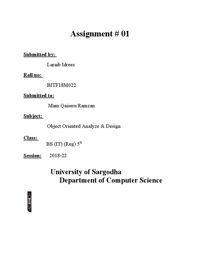Assignment # 01: University of Sargodha Department of Computer Science ...