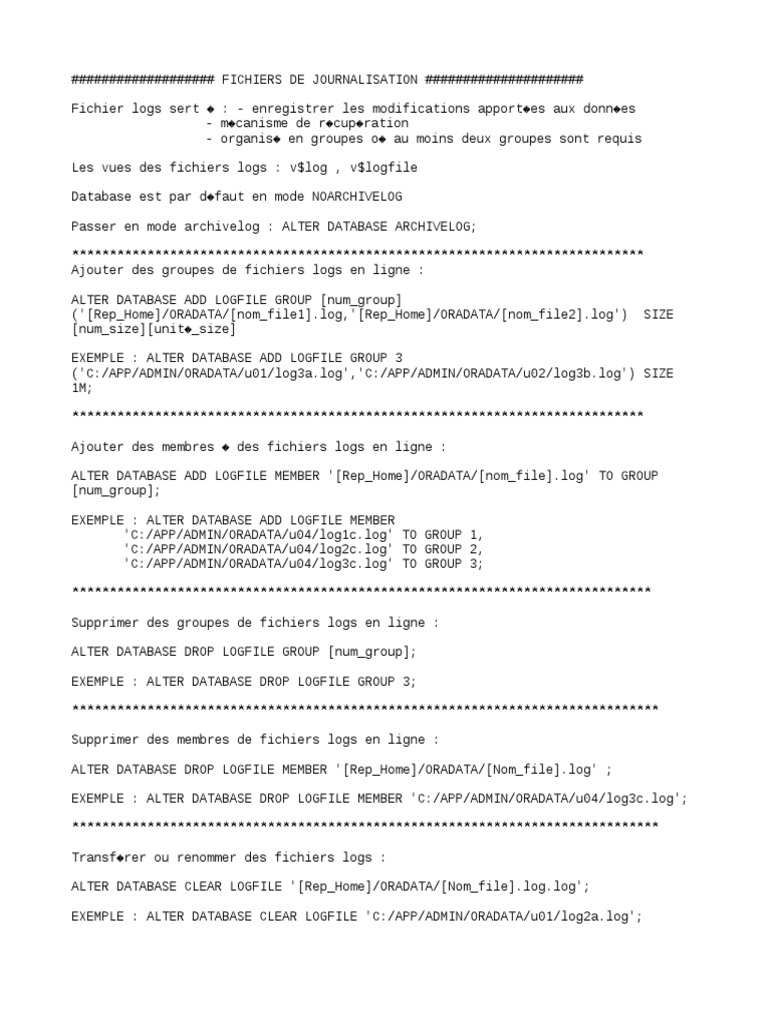 Gestion des fichiers de logs Oracle | PDF