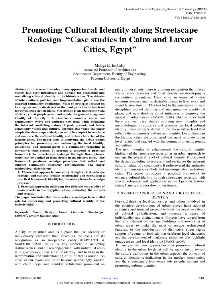 Cultural Identity Along Streetscape Redesign Case Studies in Cairo and ...