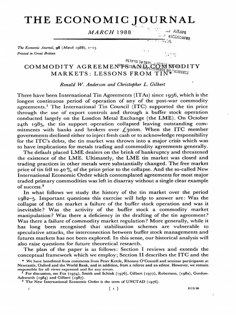 Commodity Agreement From Tin | PDF | Futures Contract | Speculation