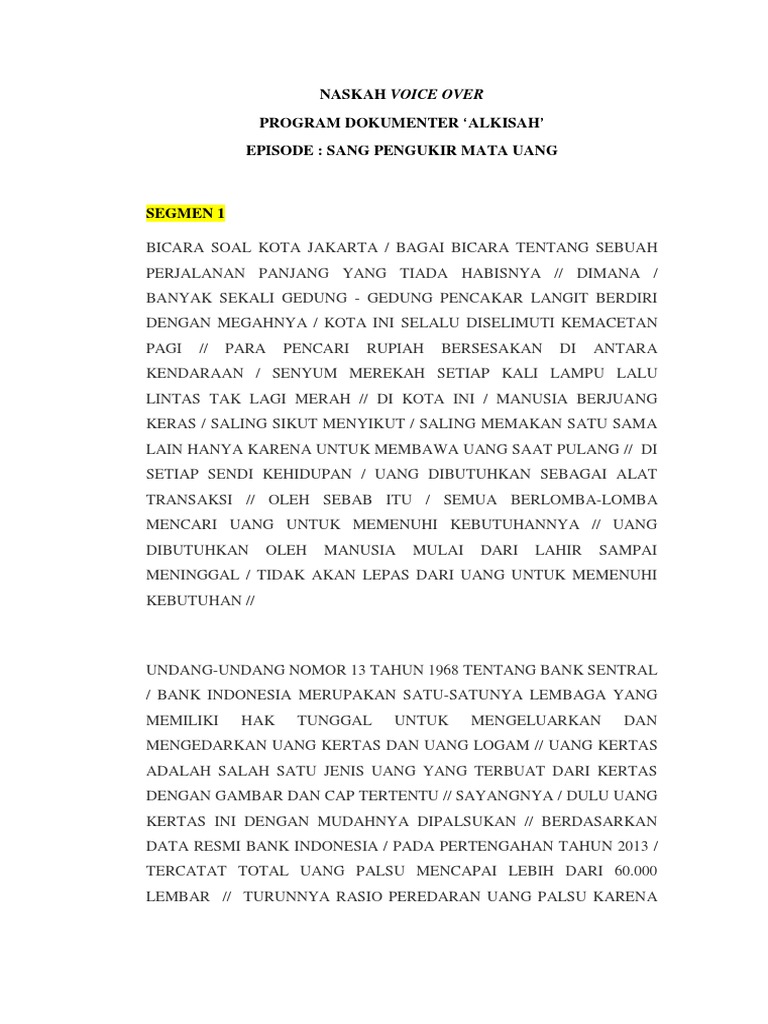 Naskah Voice Over - Program Dokumenter Alkisah | PDF