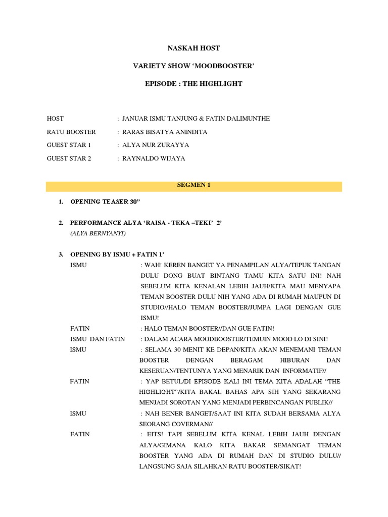 Naskah Host Variety Show - Moodbooster | PDF