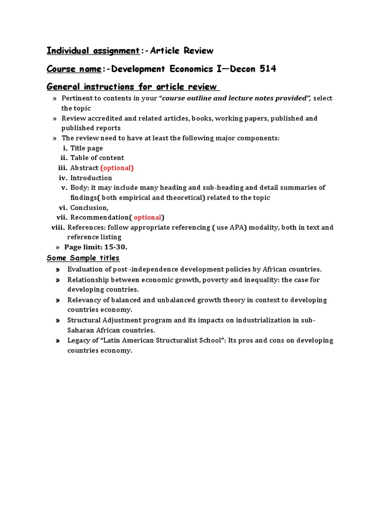 Instruction Individual Assignment Devt Econ-I | PDF