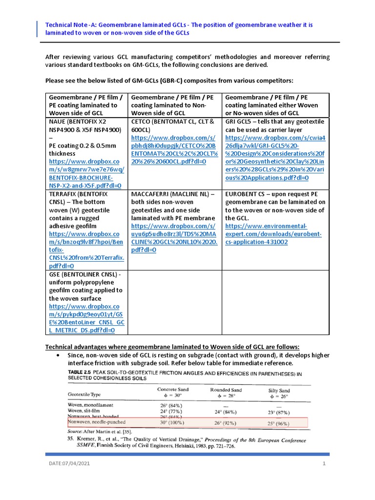 Technical Note of GM-GCL | PDF | Building Engineering | Materials