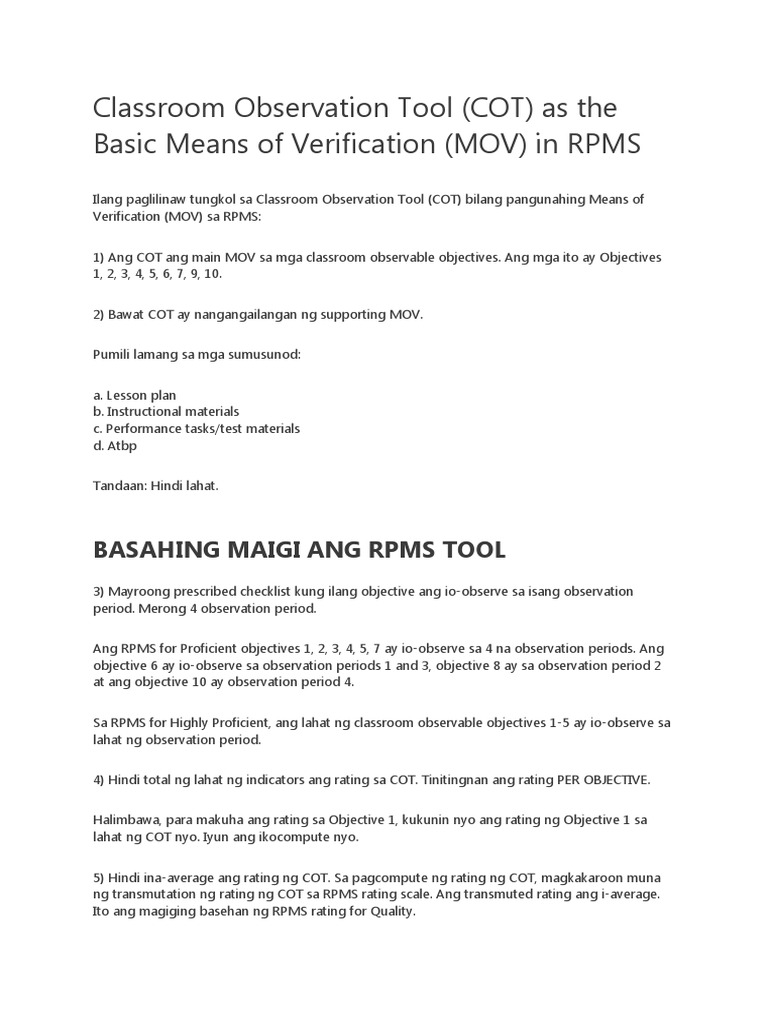 Classroom Observation Tool | PDF