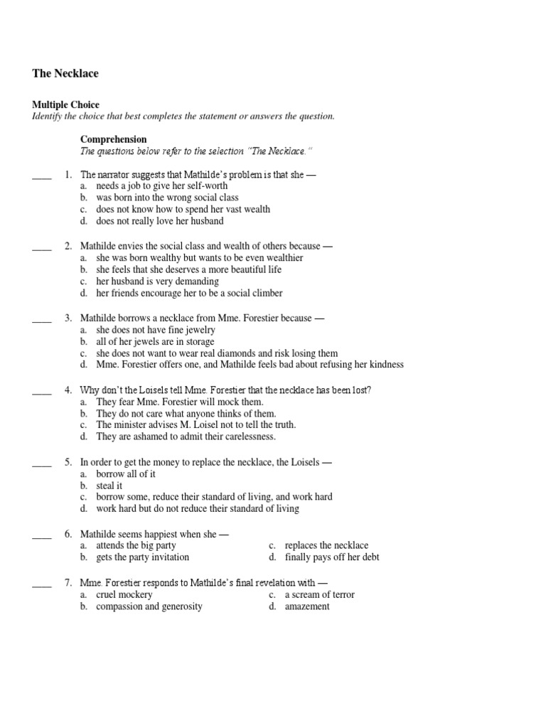 The Necklace Questions | PDF | Narration