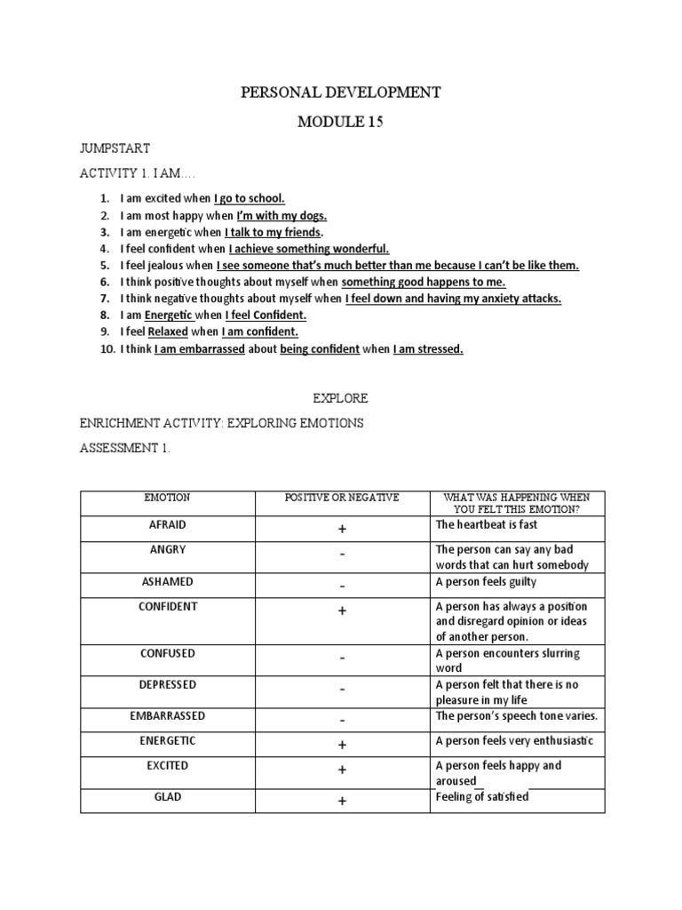 Personal Development Module 0000 | Download Free PDF | Symptom | Emotions