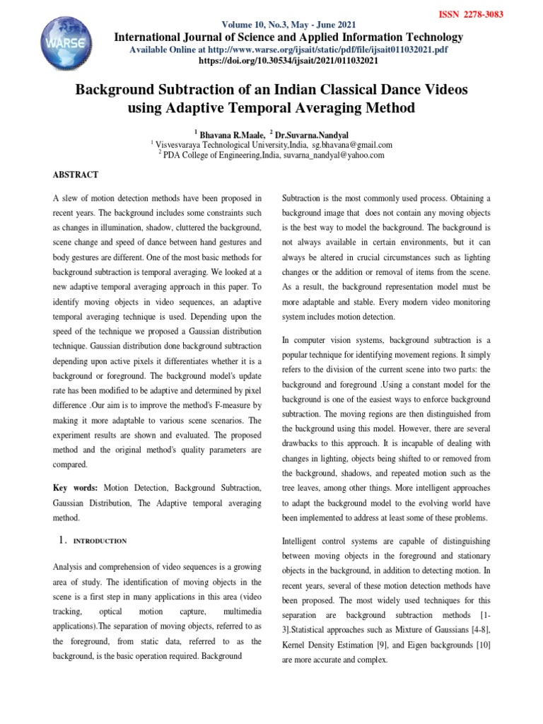 Background Subtraction of An Indian Classical Dance Videos Using Adaptive Temporal Averaging ...