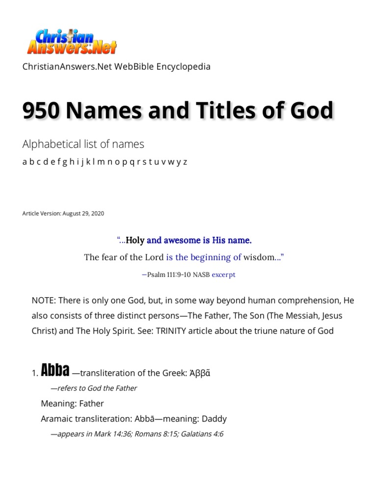 950 Names and Titles of Our God (God's Biblical Names) - WebBible ...