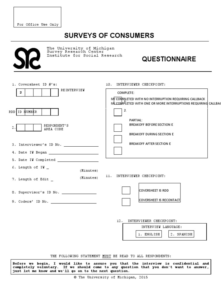Surveys of Consumers: The University of Michigan Survey Research Center ...