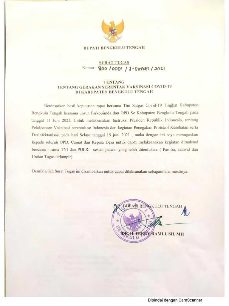 Surat Tugas Bupati, Gertak Vaksinasi.. | PDF