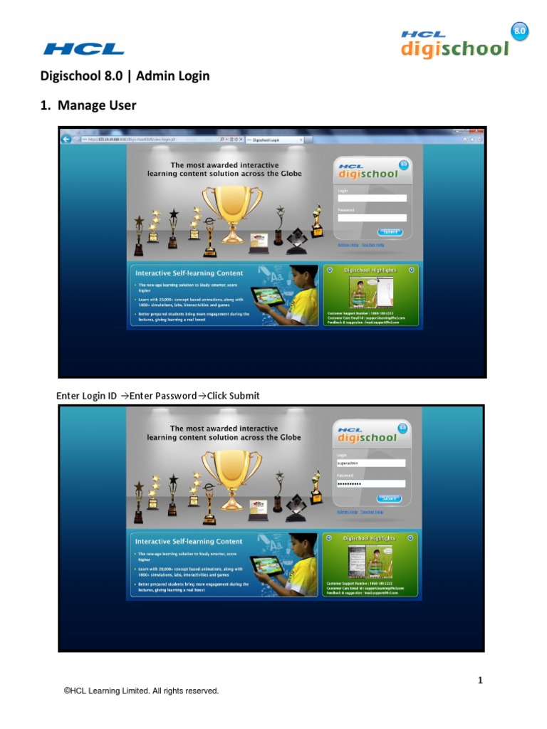 Digischool 8.0 - Admin Login 1. Manage User: Enter Login ID Enter ...