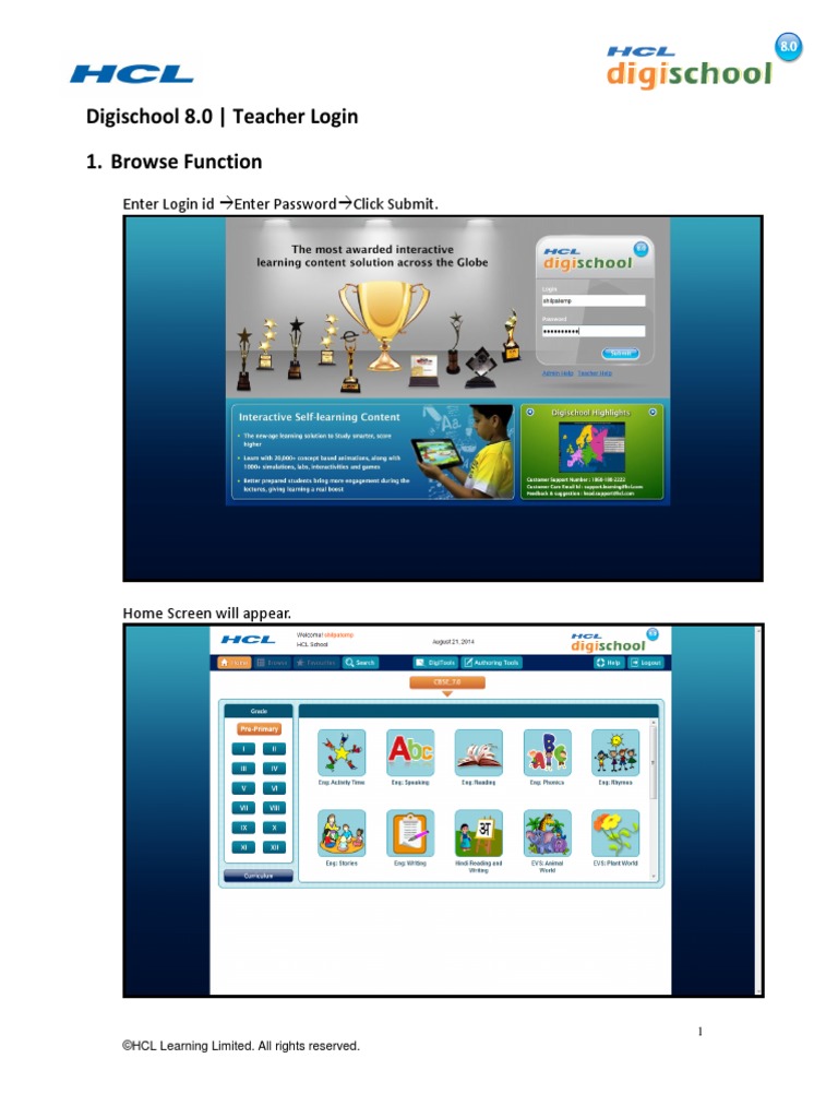 Digischool 8.0 - Teacher Login 1. Browse Function: Enter Login Id Enter ...