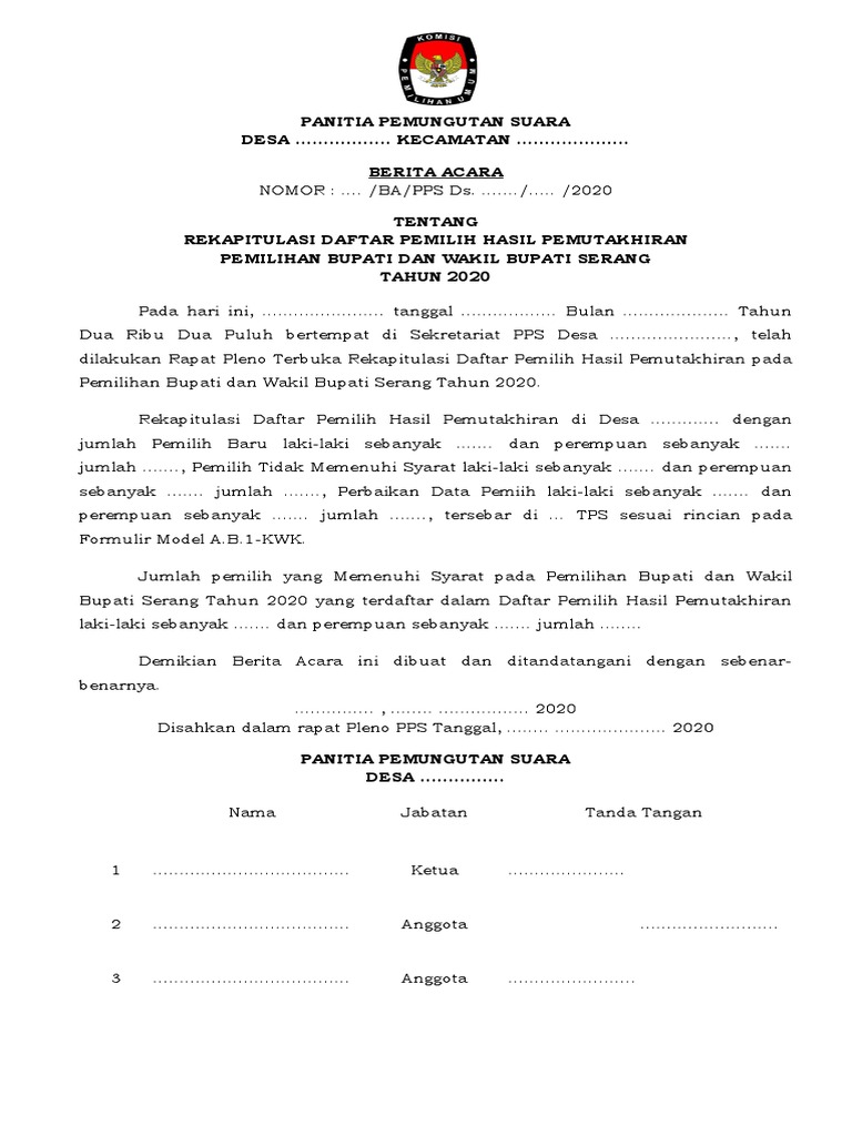 PPS - Ba - Susunan Acara Dan Notulen Pleno DPHP - 2020 | PDF