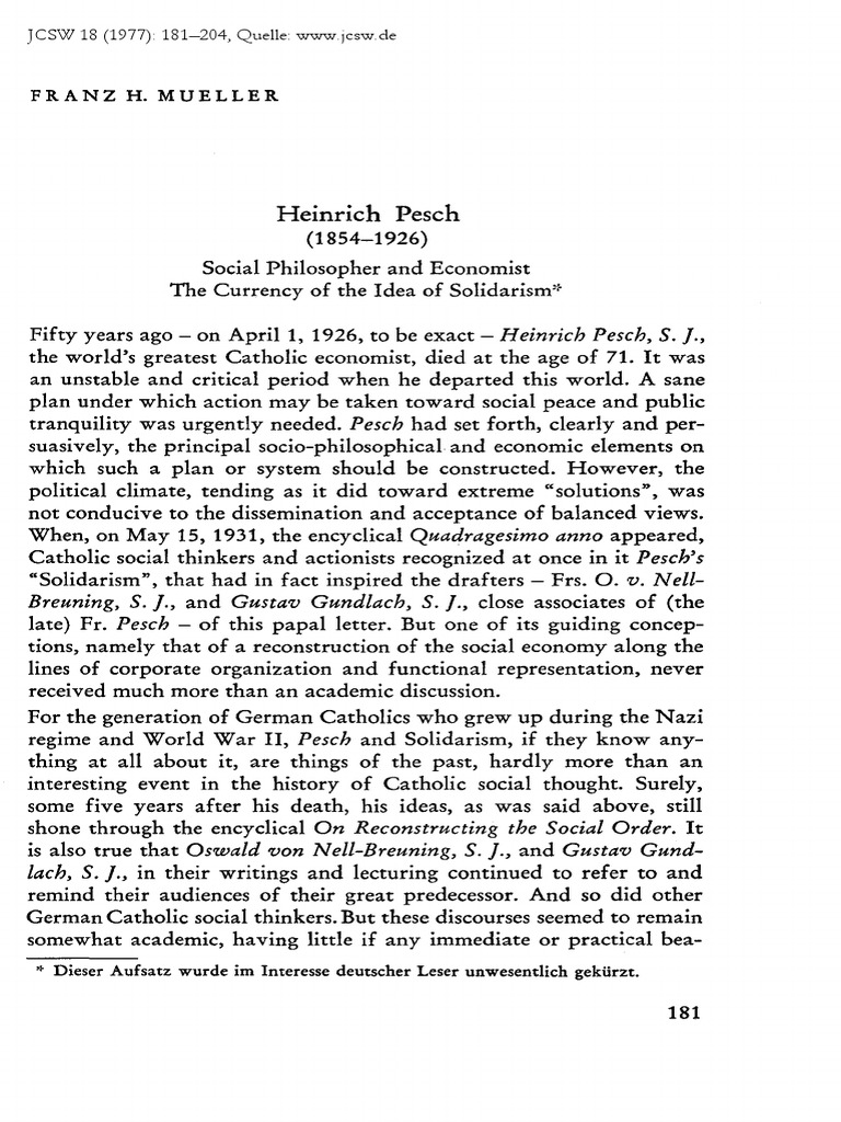 Henri Pesch, Overview | PDF | Capitalism | Catholic Social Teaching
