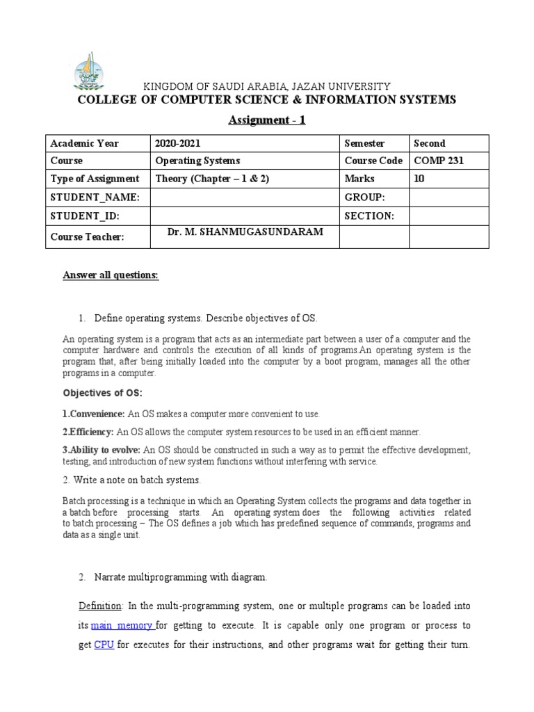 College of Computer Science & Information Systems Assignment - 1 | PDF | Computer Program ...