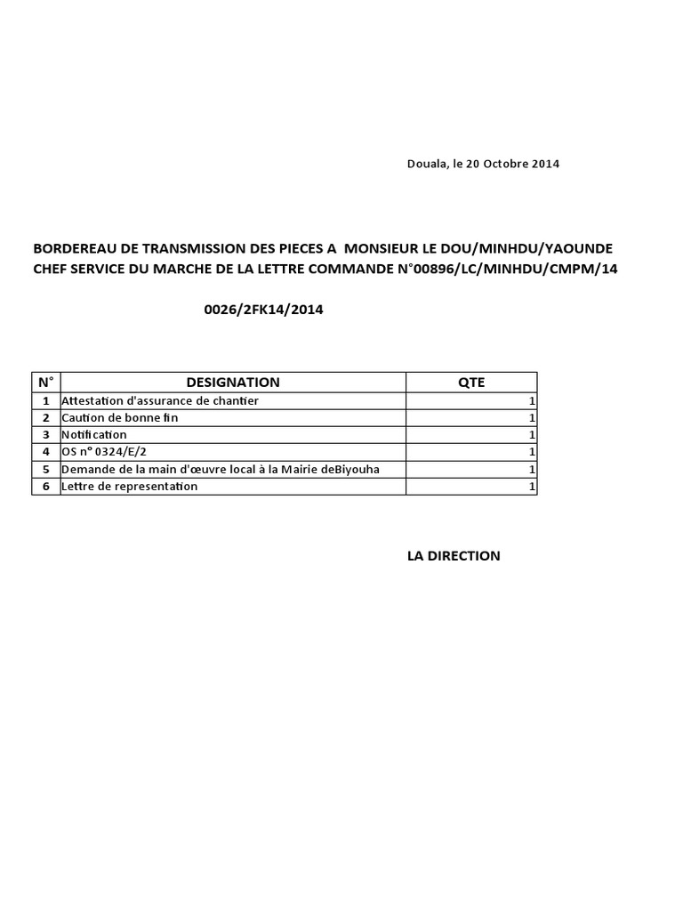 Bordereau de Transmission Des Pieces | PDF