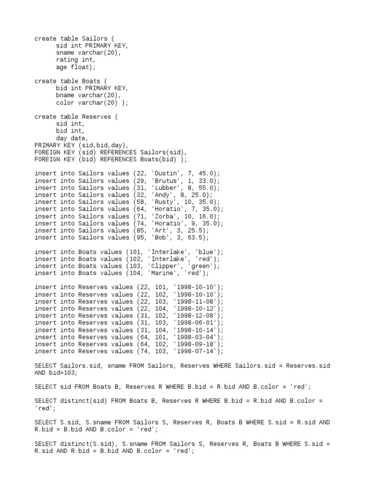 Sailors Reserves Boats | PDF | Data Management Software | Sql