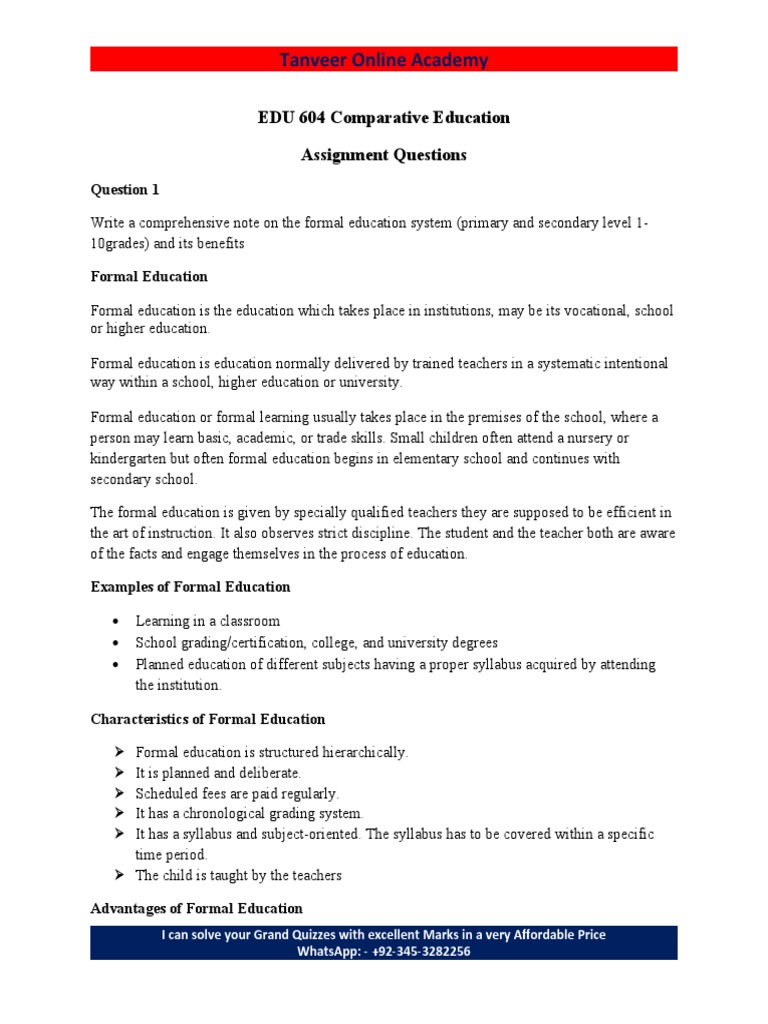 Tanveer Online Academy: EDU 604 Comparative Education Assignment ...