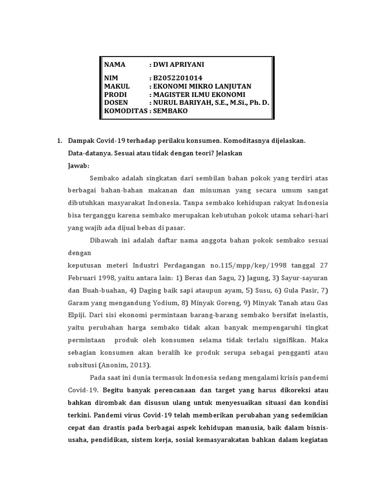 Tugas Ekonomi Mikro Lanjutan-Word Dwi | PDF