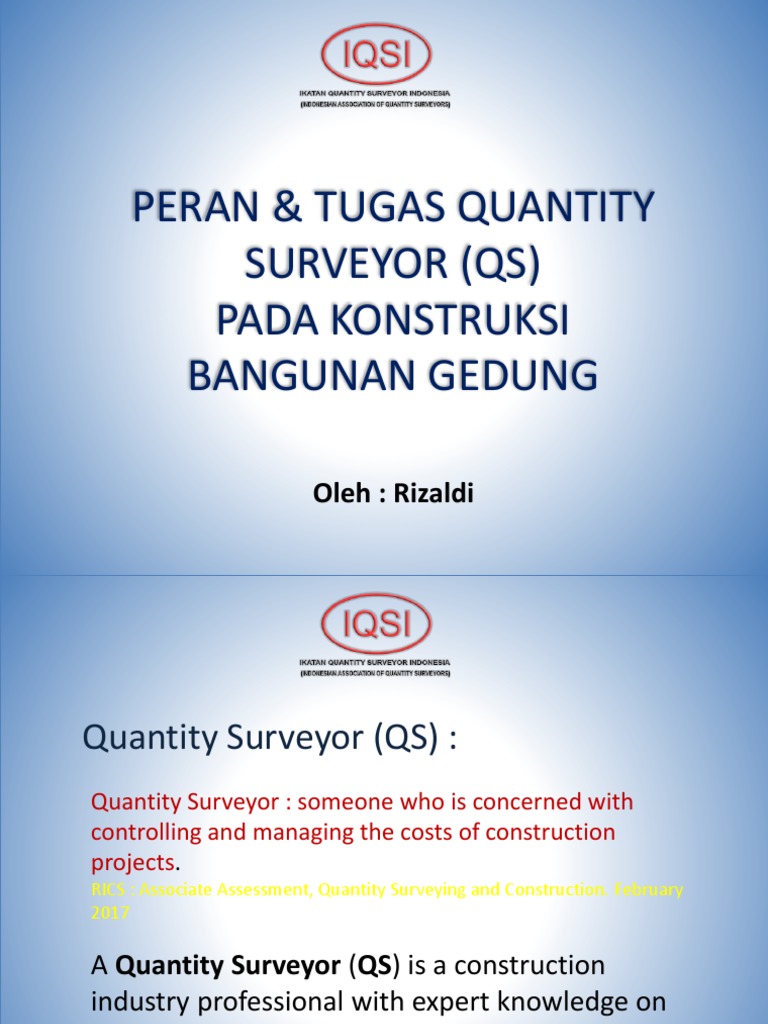 Peran & Tugas Quantity Surveyor | PDF | Teknologi & Rekayasa