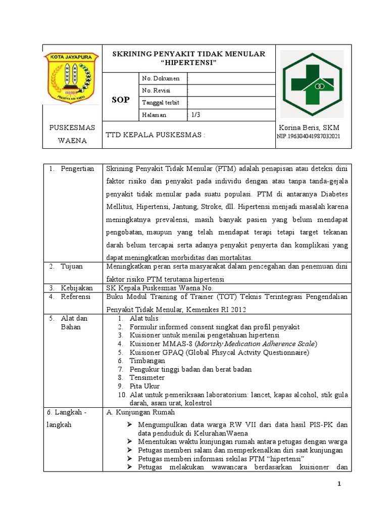 SOP Skrining PTM | PDF