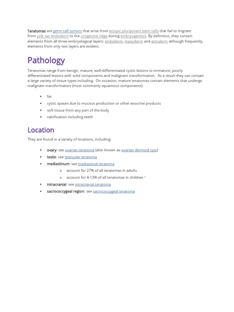 Understanding Teratomas: Types and Locations | PDF