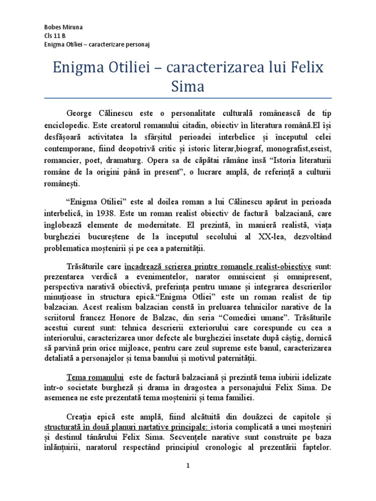 Caracterizare Felix Sima | PDF