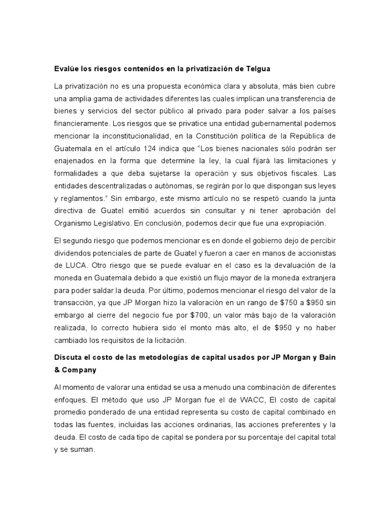 Caso Telgua | PDF | Compartir (Finanzas) | Privatización