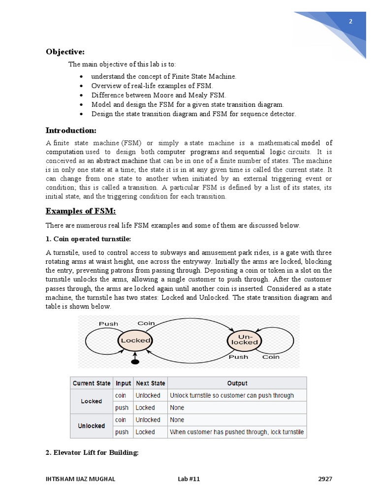 Understanding Finite State Machines: Modeling Real-World Examples and Designing FSMs for ...