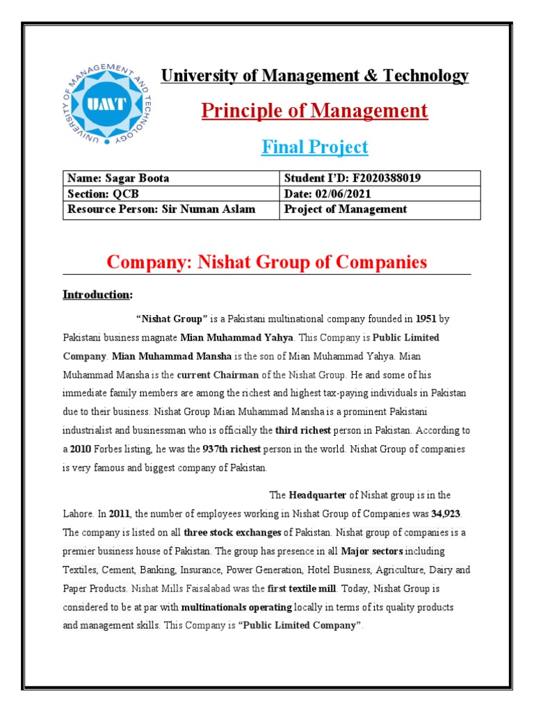 Principle of Management Project | PDF | Economies | Textile And Clothing