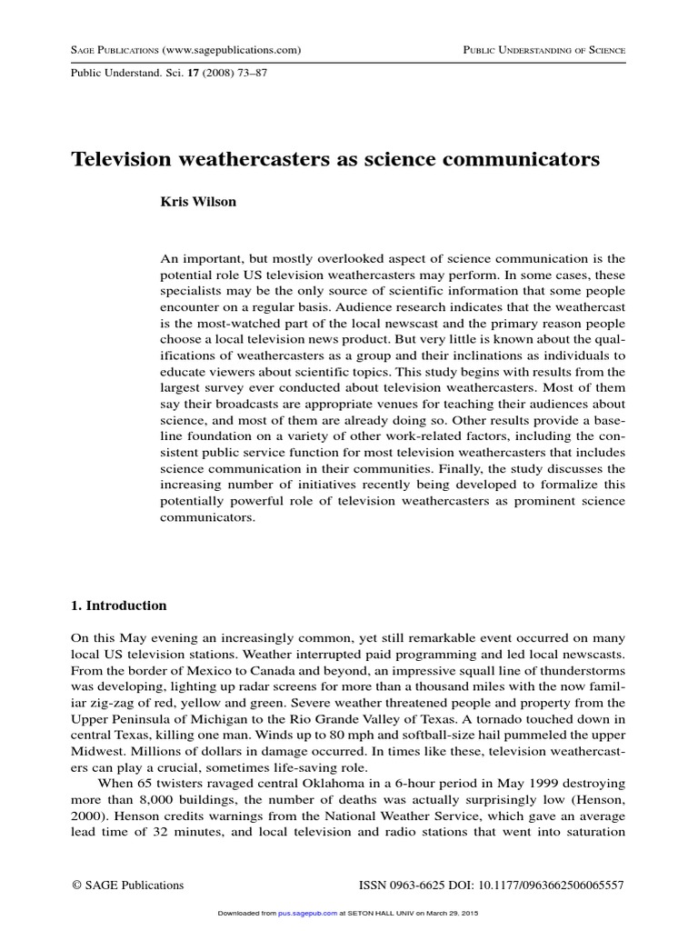 Television Weathercasters As Science Communicators: Kris Wilson | PDF ...
