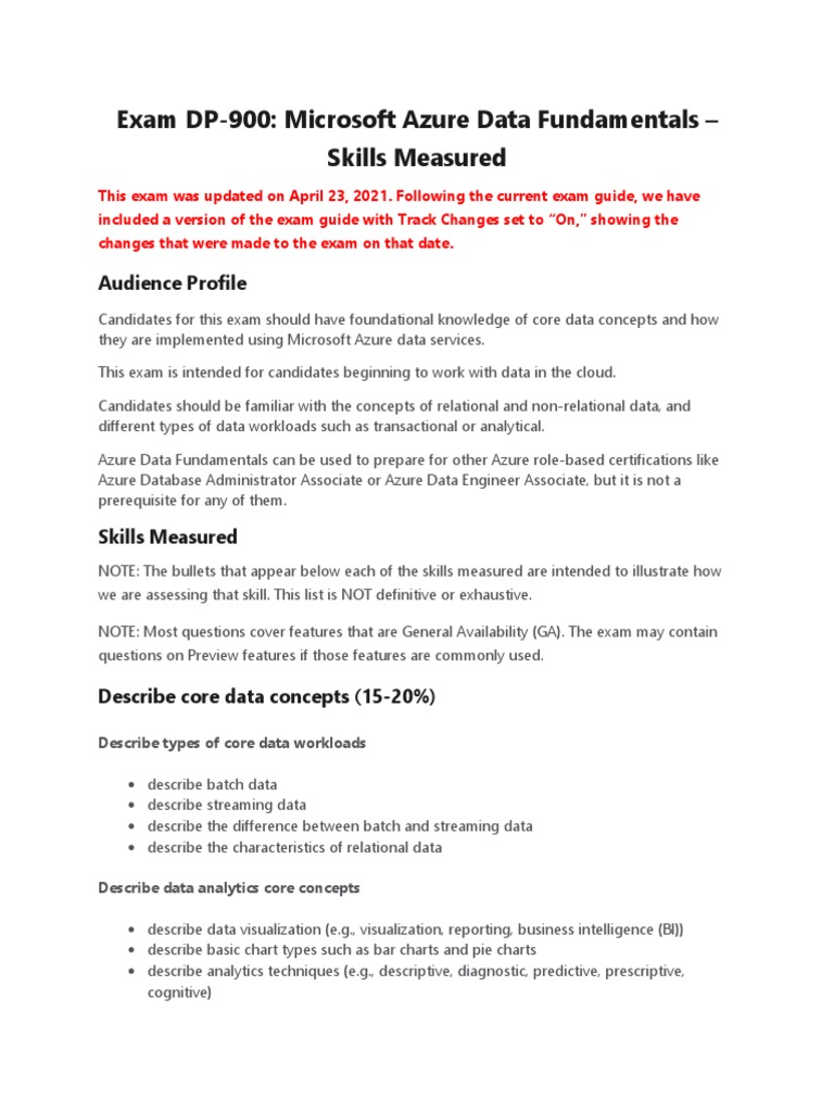 Exam DP-900: Microsoft Azure Data Fundamentals-Skills Measured | PDF ...