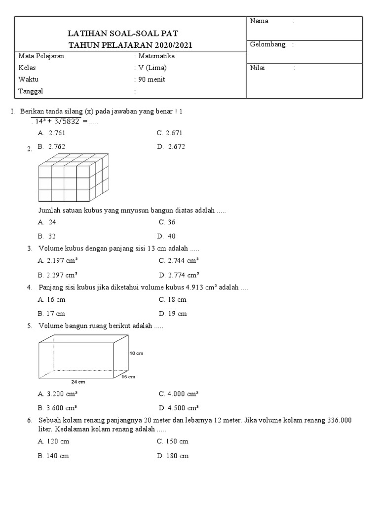 Latihan Kelas 5 Soal Matematik Pas Semester 2 | PDF