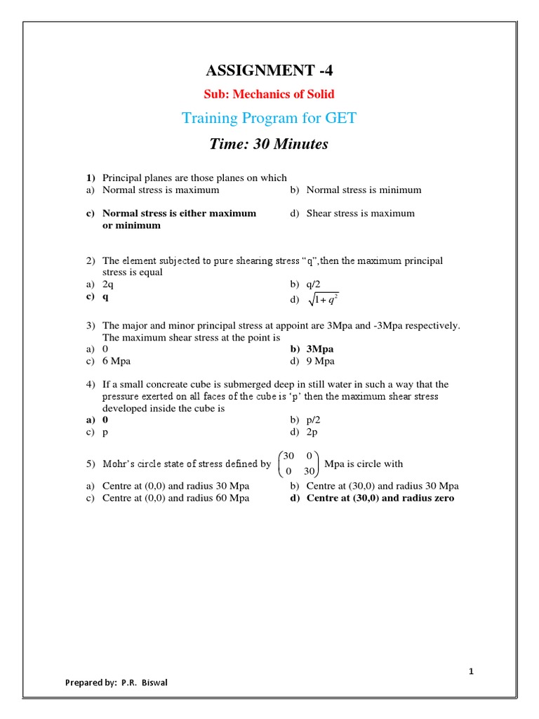 Mechanics of Solid ASSIGNMENT PDF | PDF | Stress (Mechanics) | Chemical Product Engineering