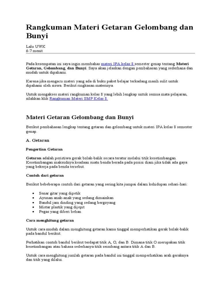 Rangkuman Materi Getaran Gelombang Dan Bunyi | PDF