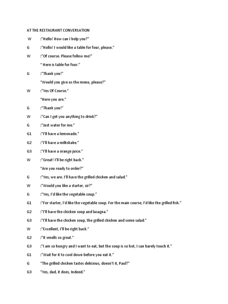 Restaurant Conversation Example | PDF | Waiting Staff | Restaurants