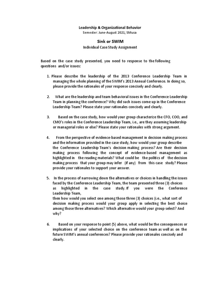 Individual Case Study 1 Assignment Sink Or Swim Pdf Leadership