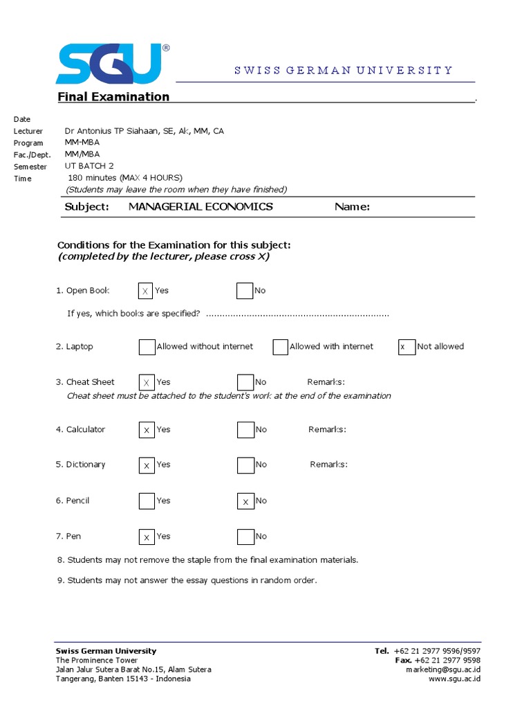Final Exam MGR ECON - MMUT - BATCH2 | PDF | Demand | Market (Economics)