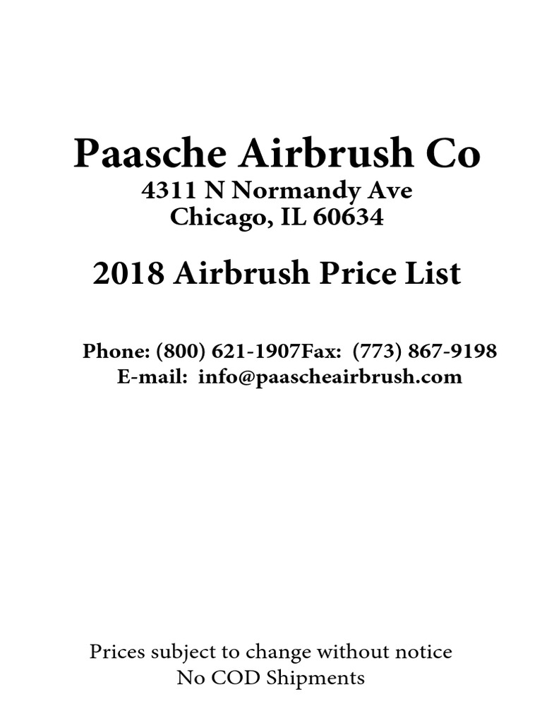 Paasche Airbrush 2018 Price List | PDF | Acrylic Paint | Artistic ...