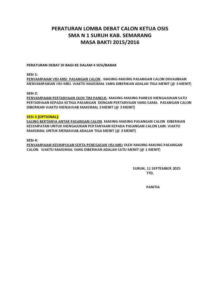 Peraturan Lomba Debat Calon Ketua Osis | PDF