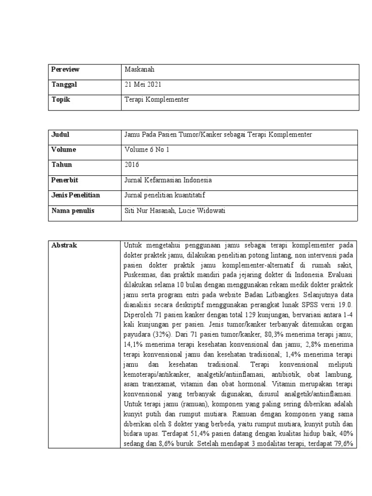 Tugas Review Jurnal Terapi Komplementer | PDF