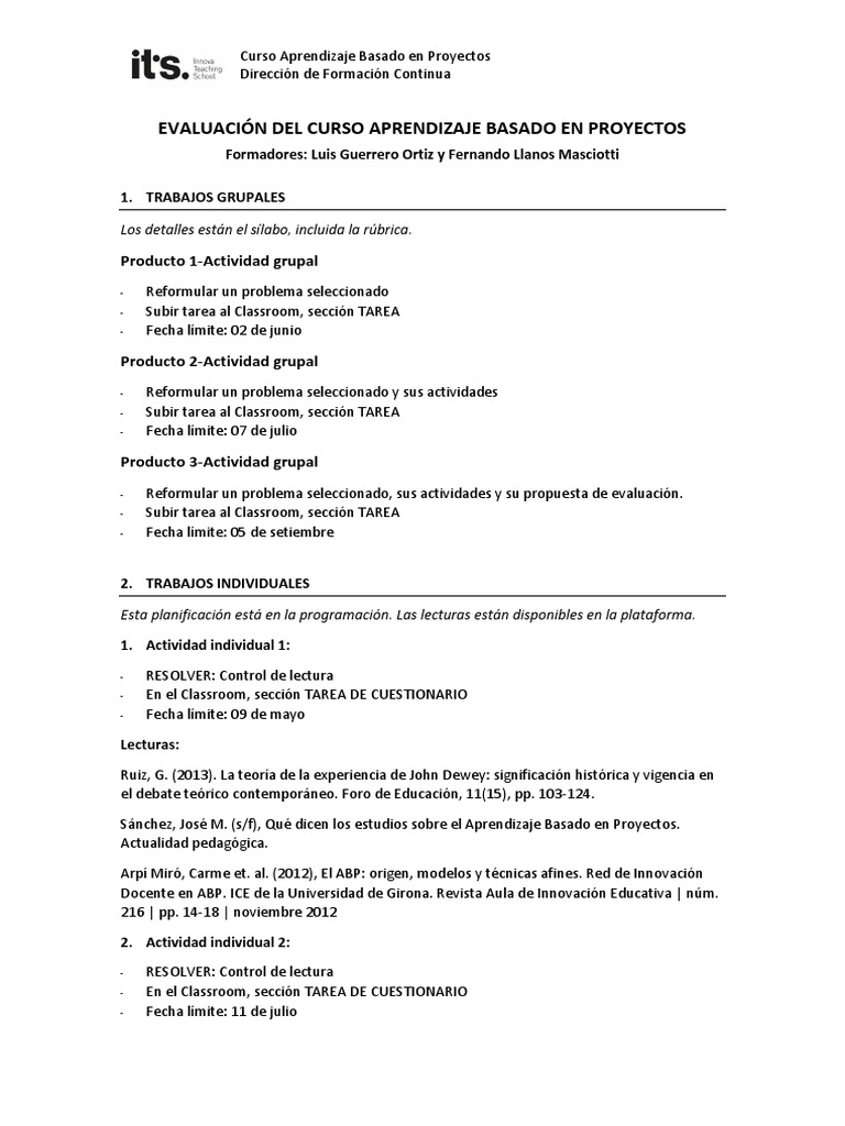 Actividad de evaluación-ABP | PDF | Aprendizaje en base a proyectos | Maestros