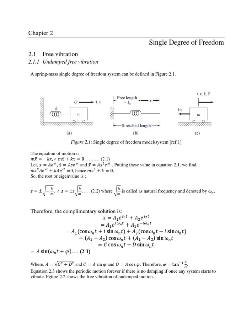 Single Degree of Freedom: 2.1.1 Undamped Free Vibration | PDF ...