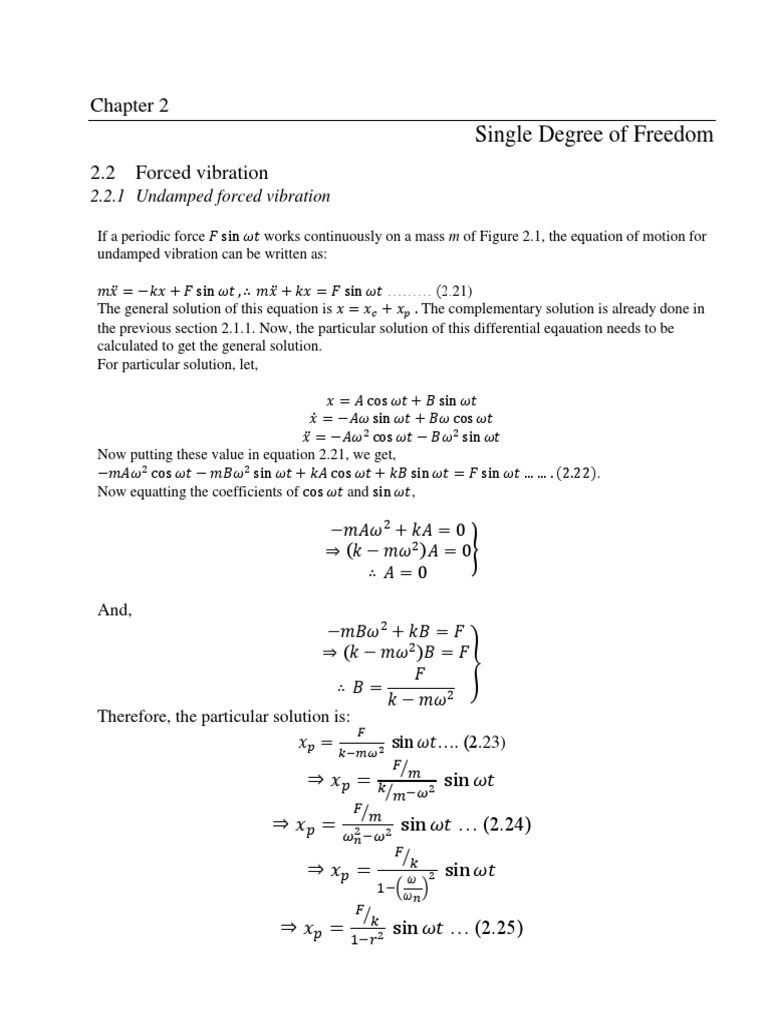 Single Degree of Freedom: 2.2.1 Undamped Forced Vibration | PDF ...