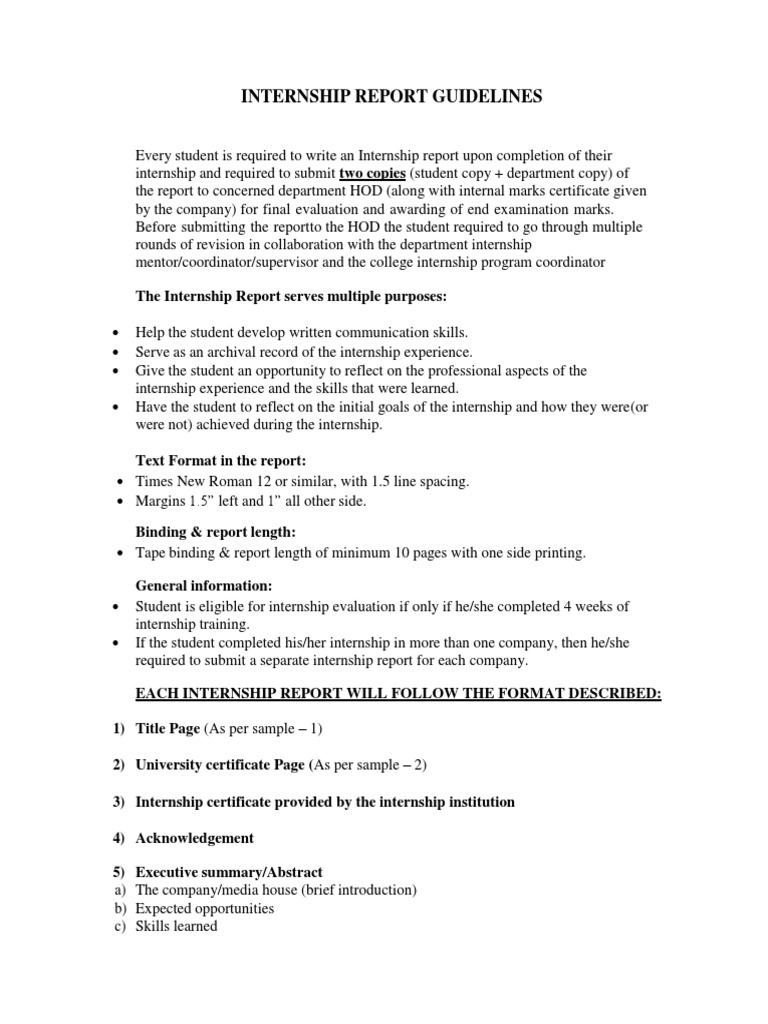 Internship Report Guidelines | PDF | Internship | Job Hunting