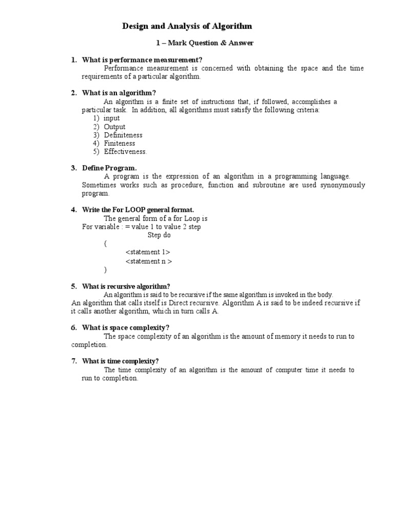 Daa 1mark Questions and Answers | PDF | Dynamic Programming ... Daa 1mark Questions and Answers | PDF | Dynamic Programming ...