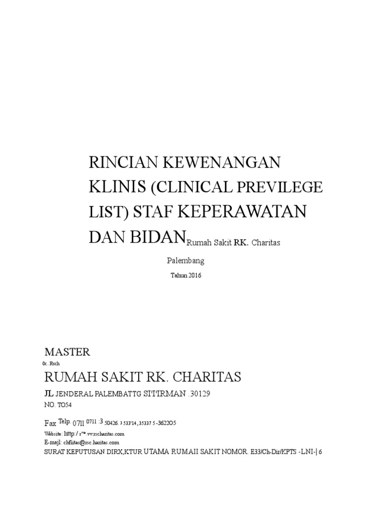 Rincian Kewenangan Klinis Staf Keperawatan Dan Bidan | PDF